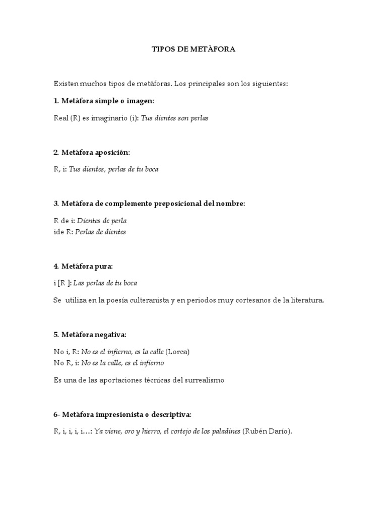 Tipos de Metáfora | PDF | Metáfora | Federico García Lorca