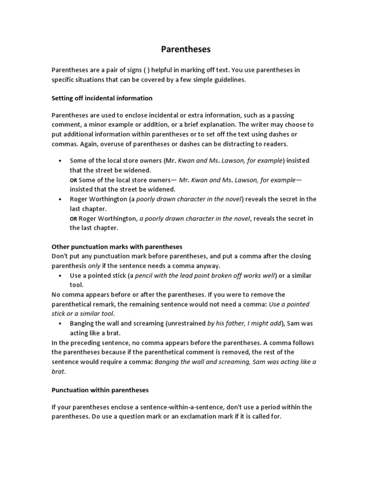 Parentheses | PDF | Bracket | Comma