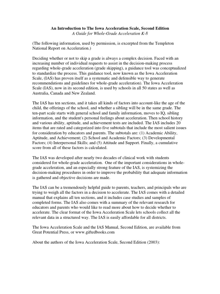 Iowa Acceleration Scale | PDF | Gifted Education | Doctor Of Philosophy