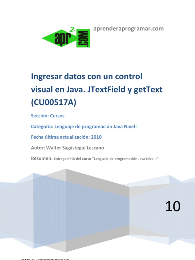 CU00997C Ingresar Datos Jtextfield Gettext Ventanas en Java PDF | PDF ...