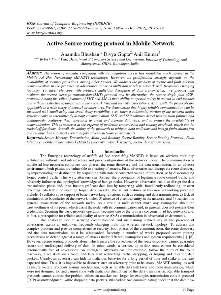 Active Source Routing Protocol in Mobile Network: Anamika Bhushan Divya Gupta Anil Kumar ...
