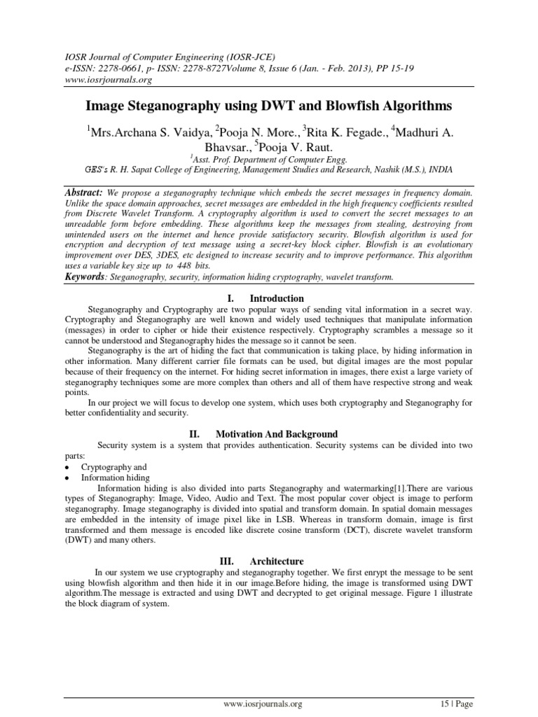 Image Steganography Using DWT and Blowfish Algorithms | PDF | Cryptography | Key (Cryptography)