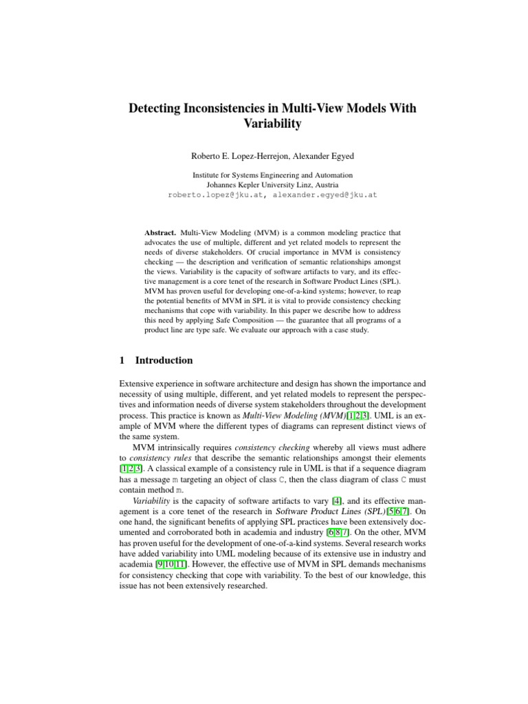Detecting Inconsistencies in Multi-View Models With Variability | PDF | Unified Modeling ...