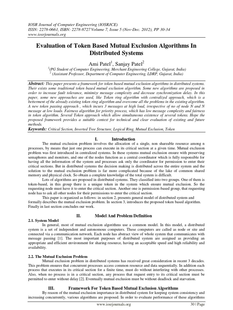 Evaluation of Token Based Mutual Exclusion Algorithms in Distributed Systems | PDF | Distributed ...