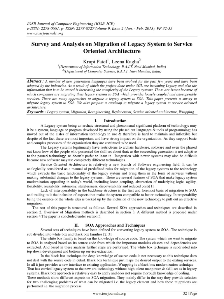 Survey and Analysis On Migration of Legacy System To Service Oriented Architecture | PDF ...