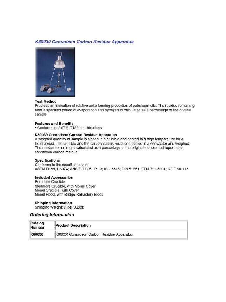 Conradson Carbon Residue Testing Apparatus | PDF | Technology & Engineering