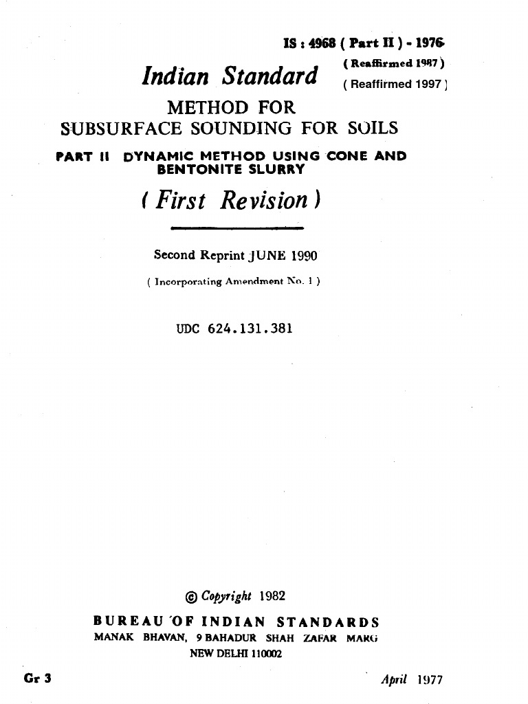 I.S. 4968-2 Method For Subsurface Sounding For Soils - Part II - Dynamic Method Using Cone and ...