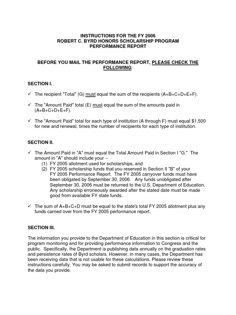 Byrd Scholarship Program Performance Report | PDF | Students | Further ...