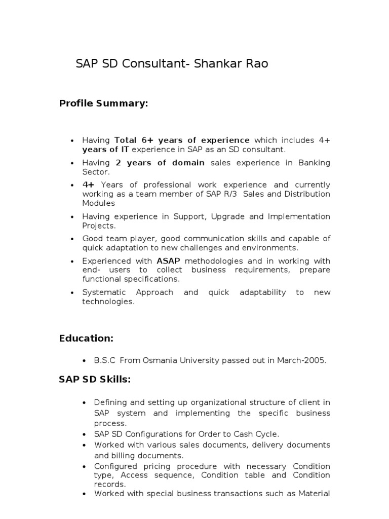 SAP SD Consultant | PDF | Consultant | Business Process
