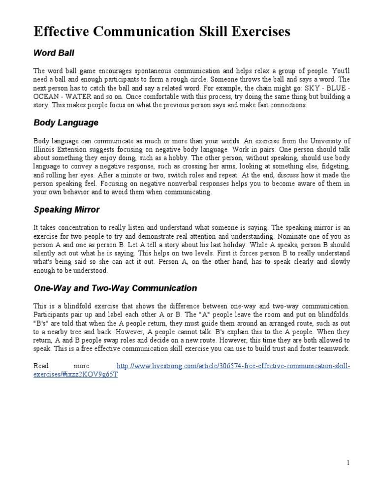Effective Communication Skill Exercises | PDF | Body Language ...