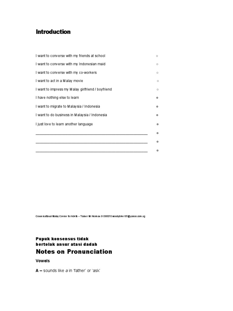 Serangoon CC Conversational Malay | PDF