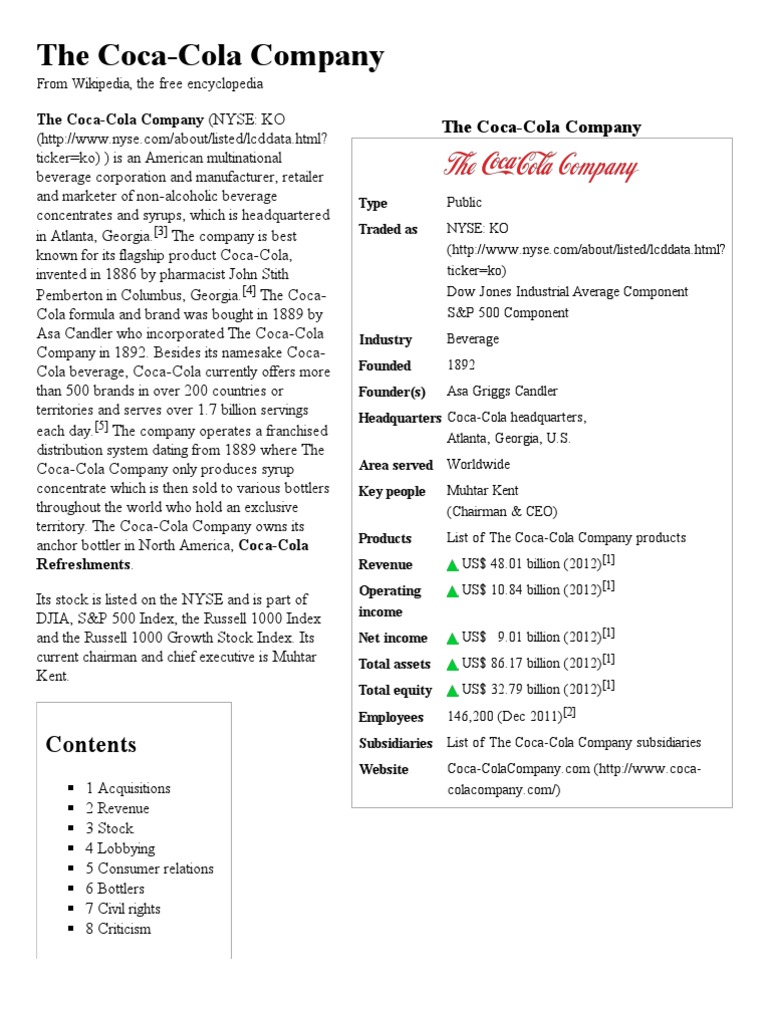 The Coca-Cola Company - Wikipedia, The Free Encyclopedia | The Coca ...