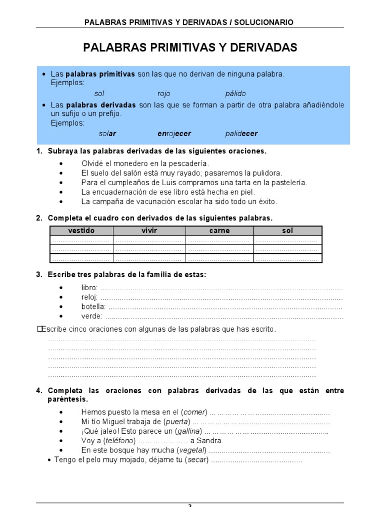 Palabras Primitivas y Derivadas | PDF