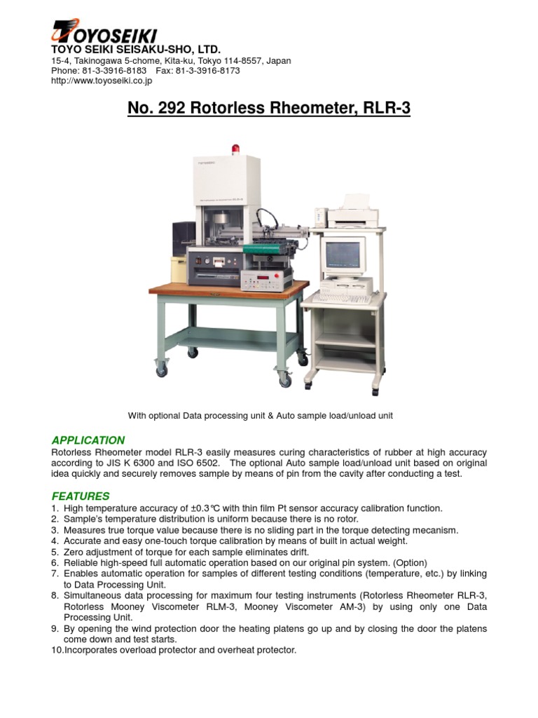 No. 292 Rotorless Rheometer, RLR-3: Toyo Seiki Seisaku-Sho, LTD | PDF ...