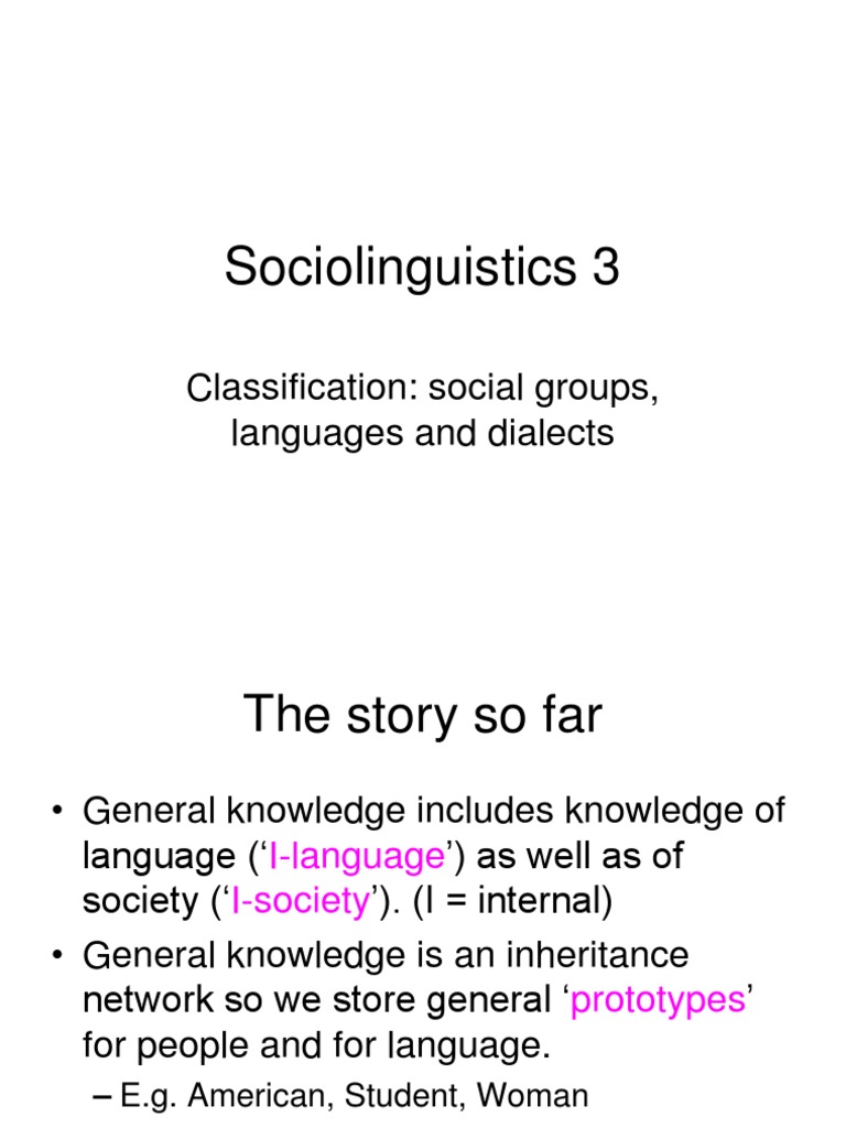 Sociolinguistics 3: Classification: Social Groups, Languages and ...