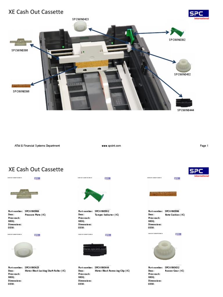 XE Cash Out Cassette Parts List | PDF | Automated Teller Machine ...