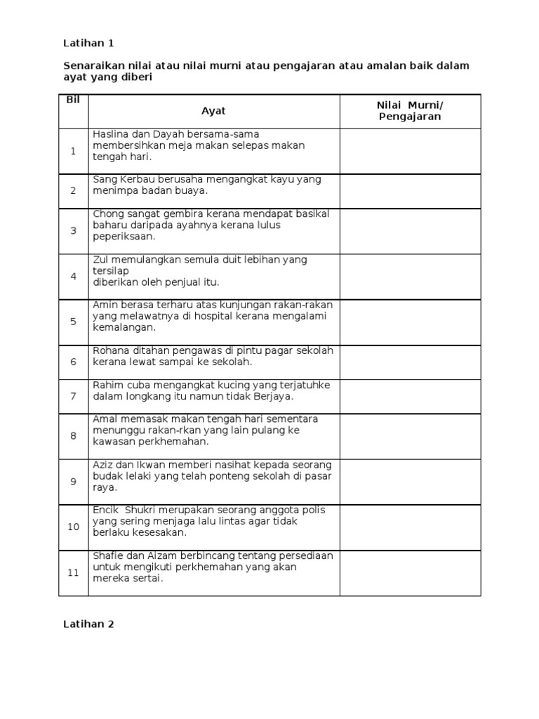 Senarai Nilai Murni Dan Pengajaran | PDF