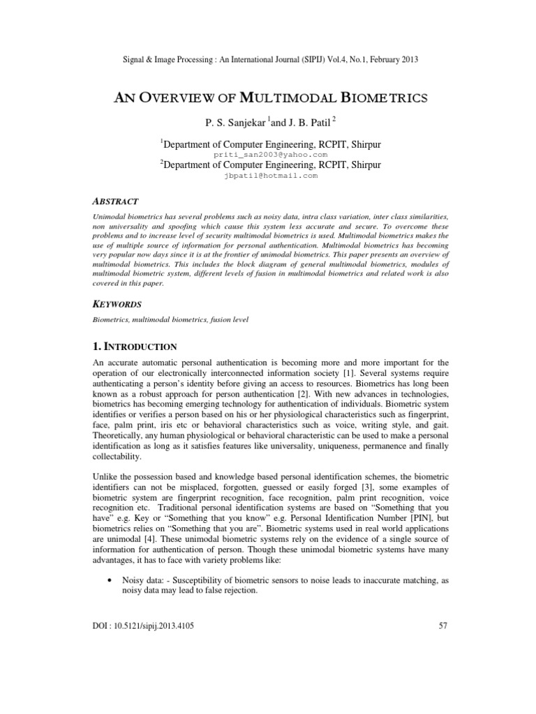 An Overview of Multimodal Biometrics | PDF | Biometrics | Authentication