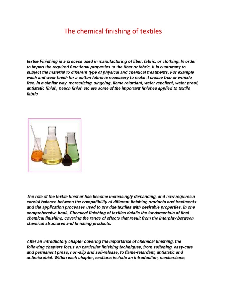 The Chemical Finishing of Textiles | PDF | Textiles | Clothing Industry