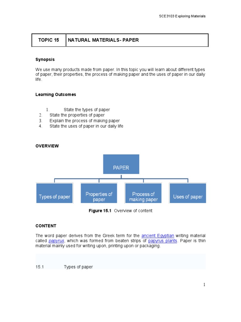 TOPIC 15 Paper (Note) | PDF | Pulp (Paper) | Fibers