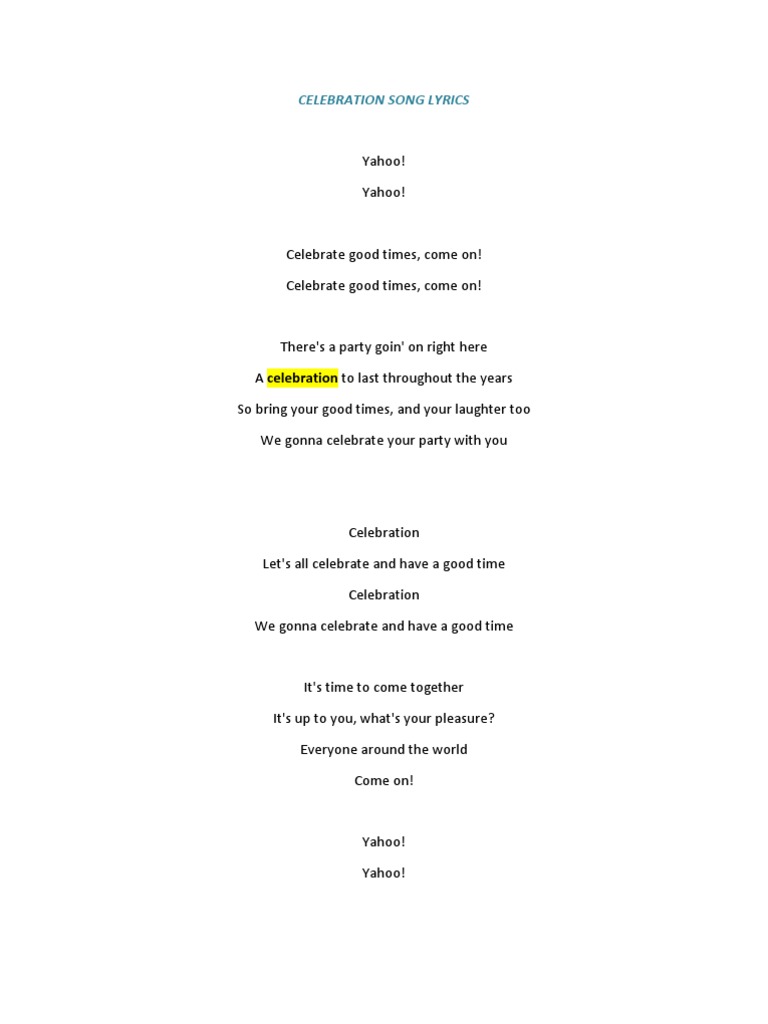 Celebration Song Lyrics | PDF