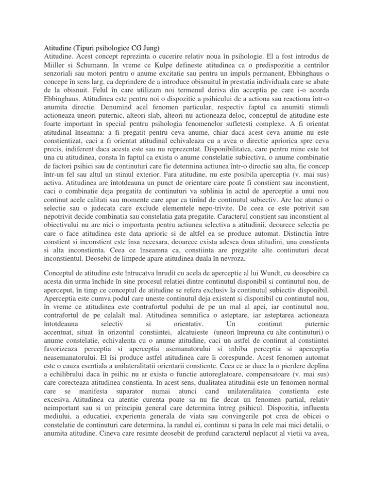 Atitudine (Tipuri Psihologice CG Jung) | PDF