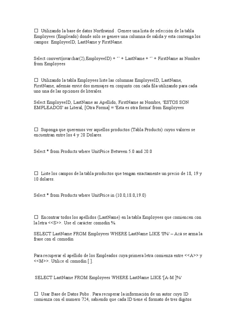 Ejercicios SQL Server Resueltos | PDF | Datos de computadora | SQL