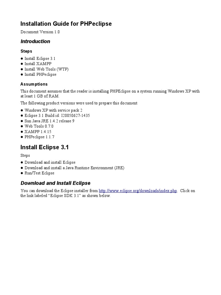 Installation Guide For Phpeclipse Steps Pdf Eclipse Software Java Software Platform 