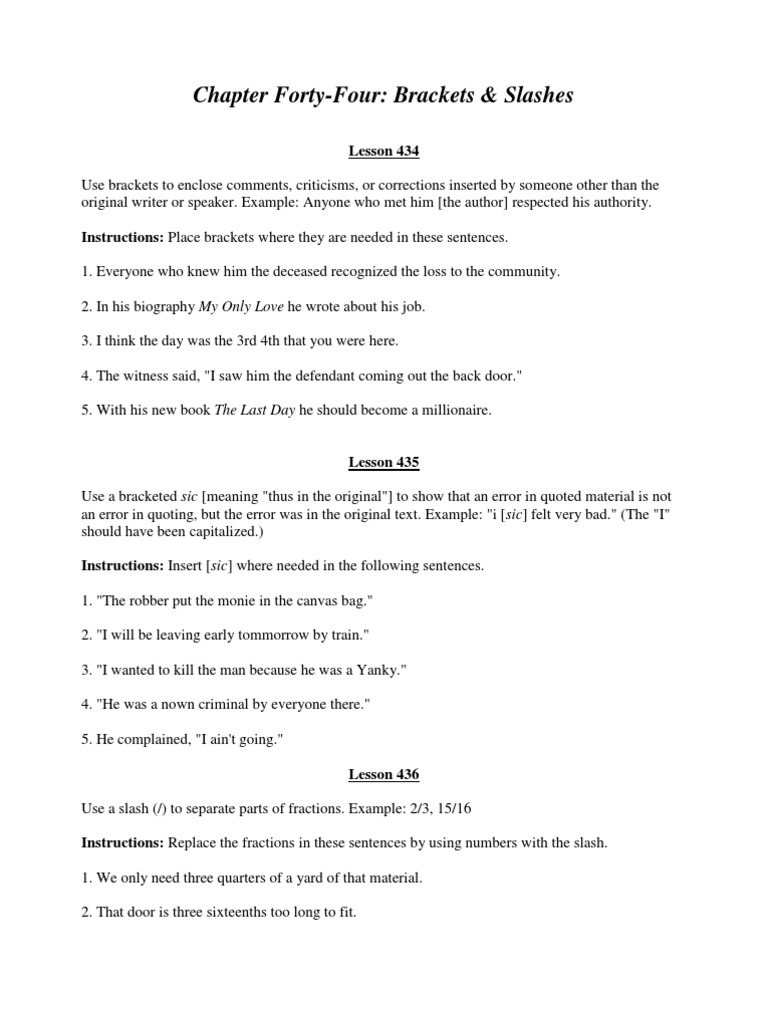 Chapter Forty-Four: Brackets & Slashes | Download Free PDF | Sic | Bracket