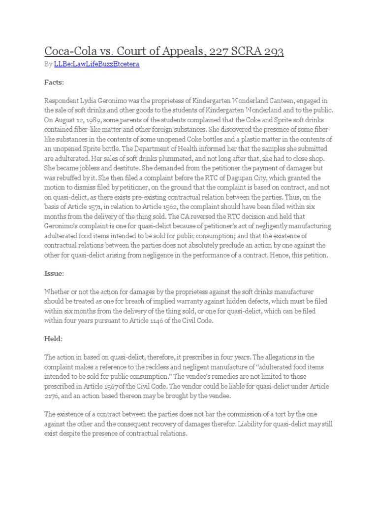 Coca-Cola vs. Court of Appeals, 227 Scra 293: Llbe:Lawlifebuzzetcetera ...