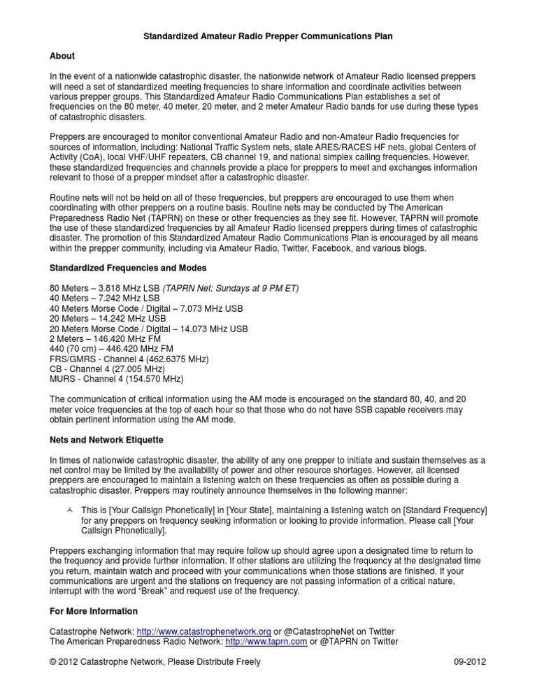 203 Standardized Amateur Radio HAM Prepper Communications Plan | PDF ...