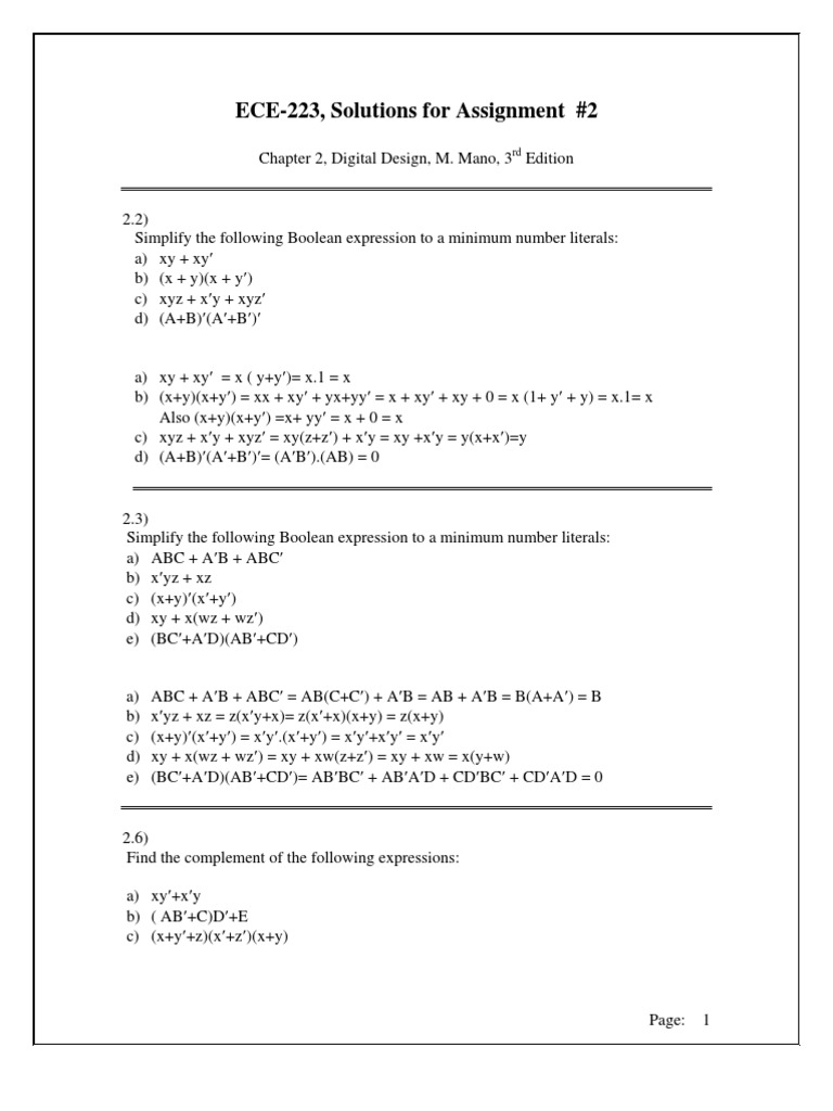 Assignment2 Solution 3rd Edition | Download Free PDF | Boolean Algebra ...