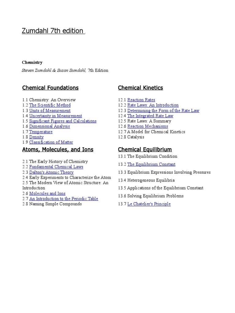 ZUMDAHL 7th Ed - Table of Contents | PDF | Chemical Bond | Chemical ...