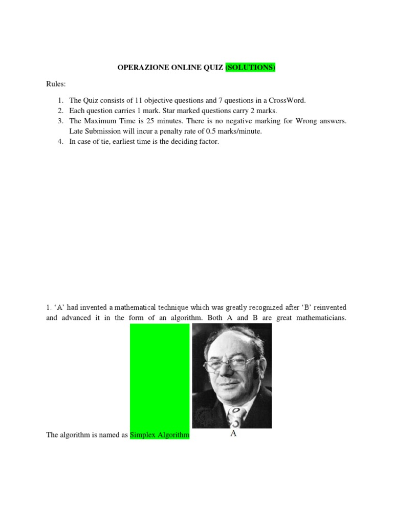 Operazione Online Quiz Solutions | PDF | Areas Of Computer Science | Applied Mathematics