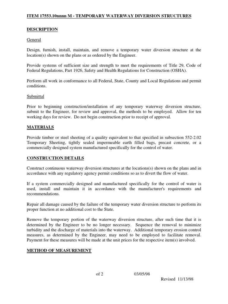 Temporary Waterway Diversion Structures | PDF | Lumber | Business
