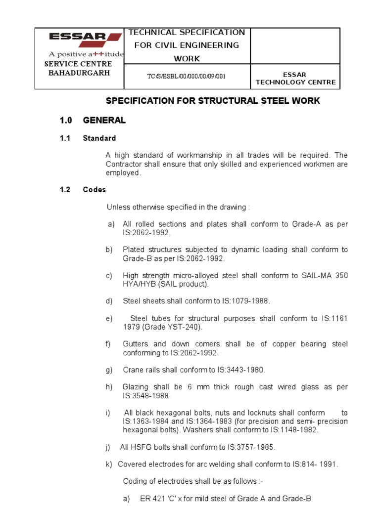 Specification For Structural Steel Work 1.0 General | PDF | Epoxy | Paint
