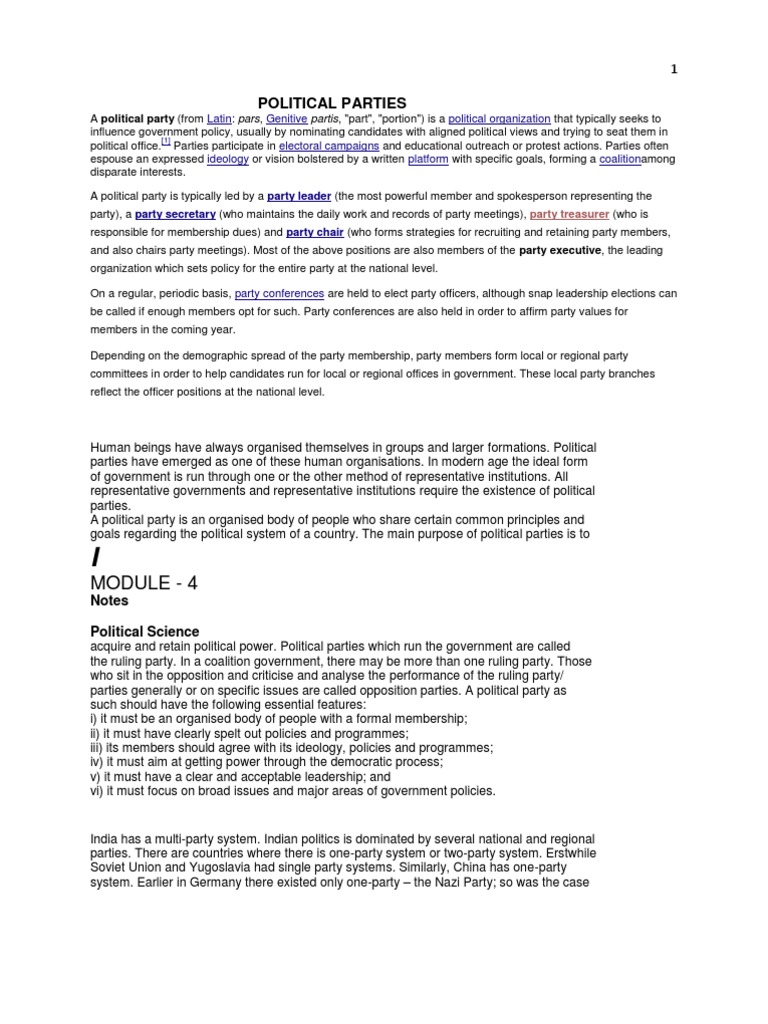 Political Parties: Module - 4 | PDF | Political Parties | Indian ...