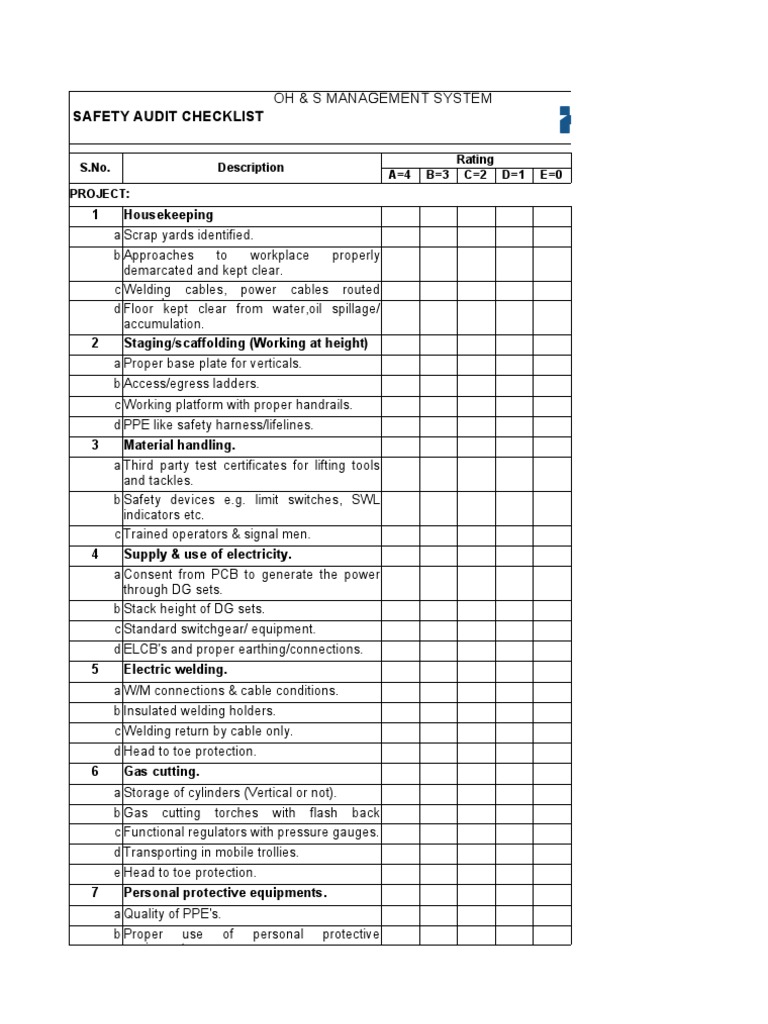 Safety Audit Checklist: 1 Housekeeping | PDF | Personal Protective ...