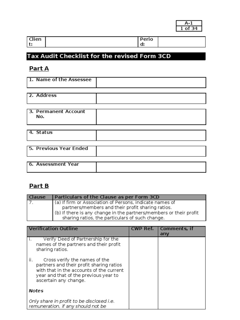 Tax Audit Checklist For The Revised Form 3CD: Part A | Download Free ...