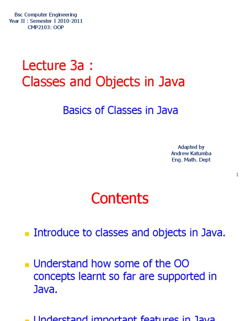 Lecture 3a: Classes and Objects in Java | PDF | Method (Computer ...