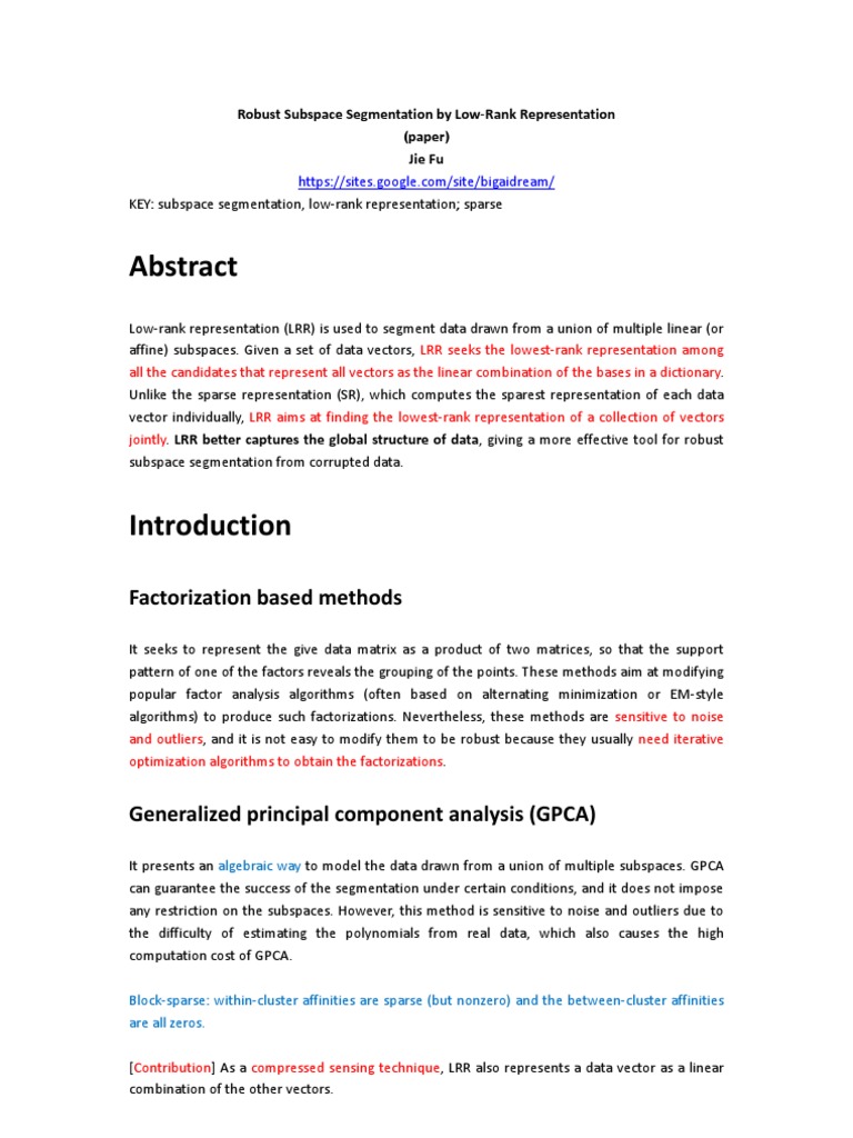 Digest - Robust Subspace Segmentation by Low-Rank Representation, Paper | PDF | Group ...
