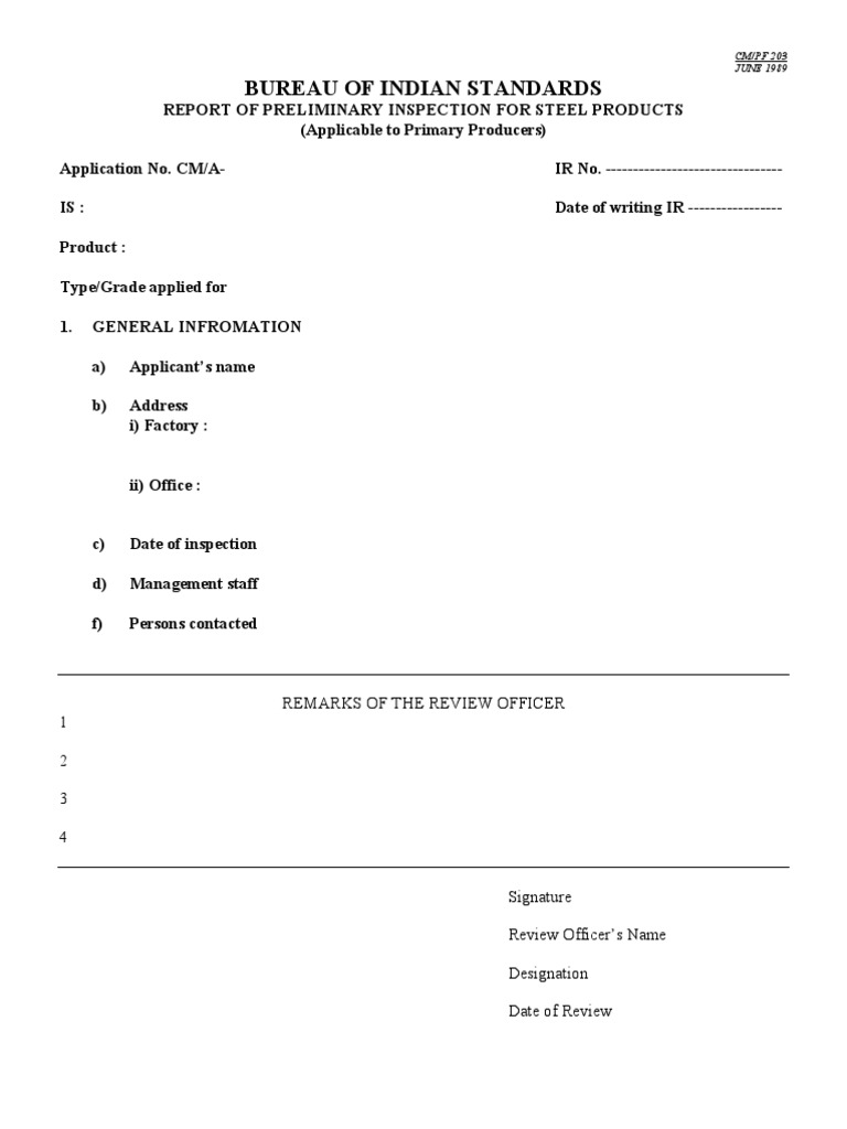 CM PF 203 Preliminary Inspection Report for Steel Products ...