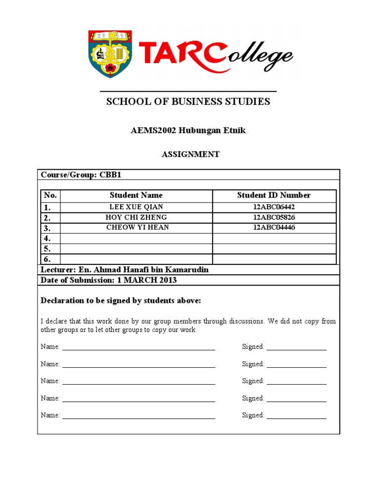 Hubungan Etnik Cover Page2013 (Y1S3) 2 | PDF | Career & Growth | Self ...
