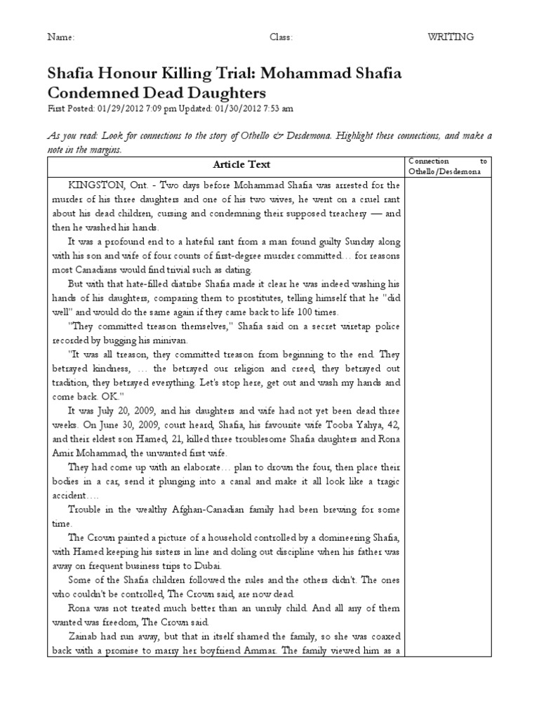 Shafia Honour Killing Trial | PDF | Violence | Crime Thriller