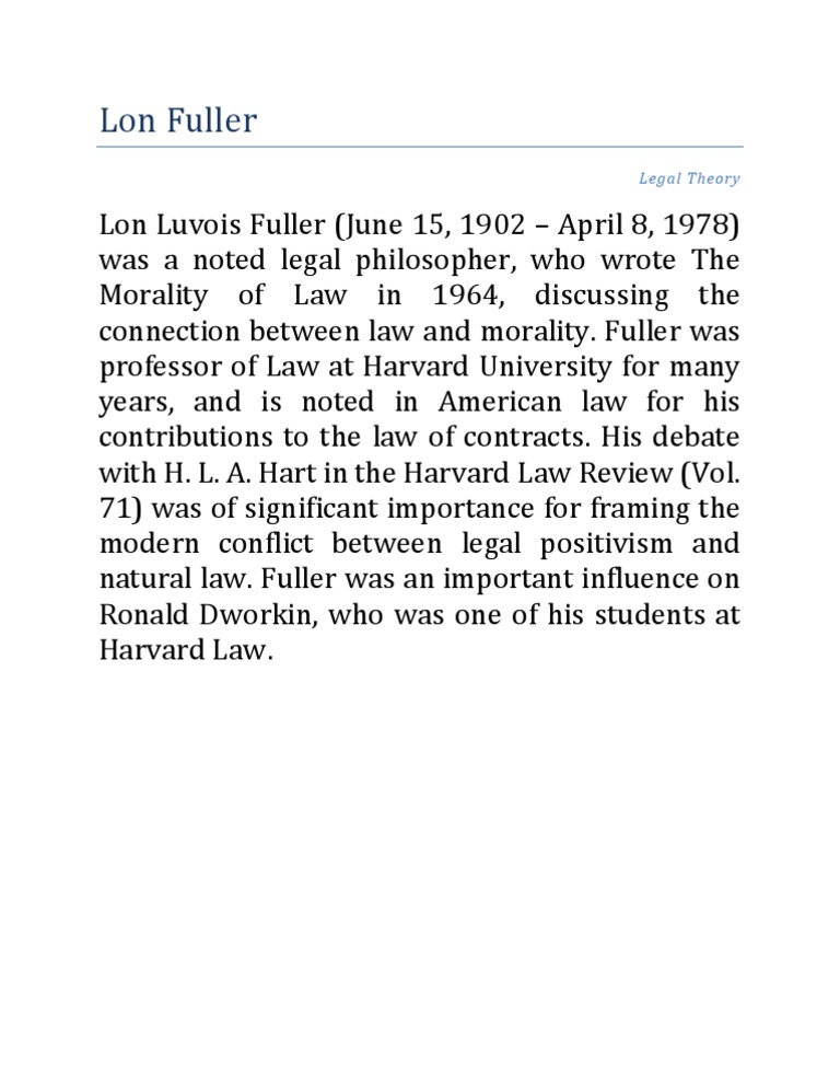Lon Fuller's Legal Philosophy Insights | PDF
