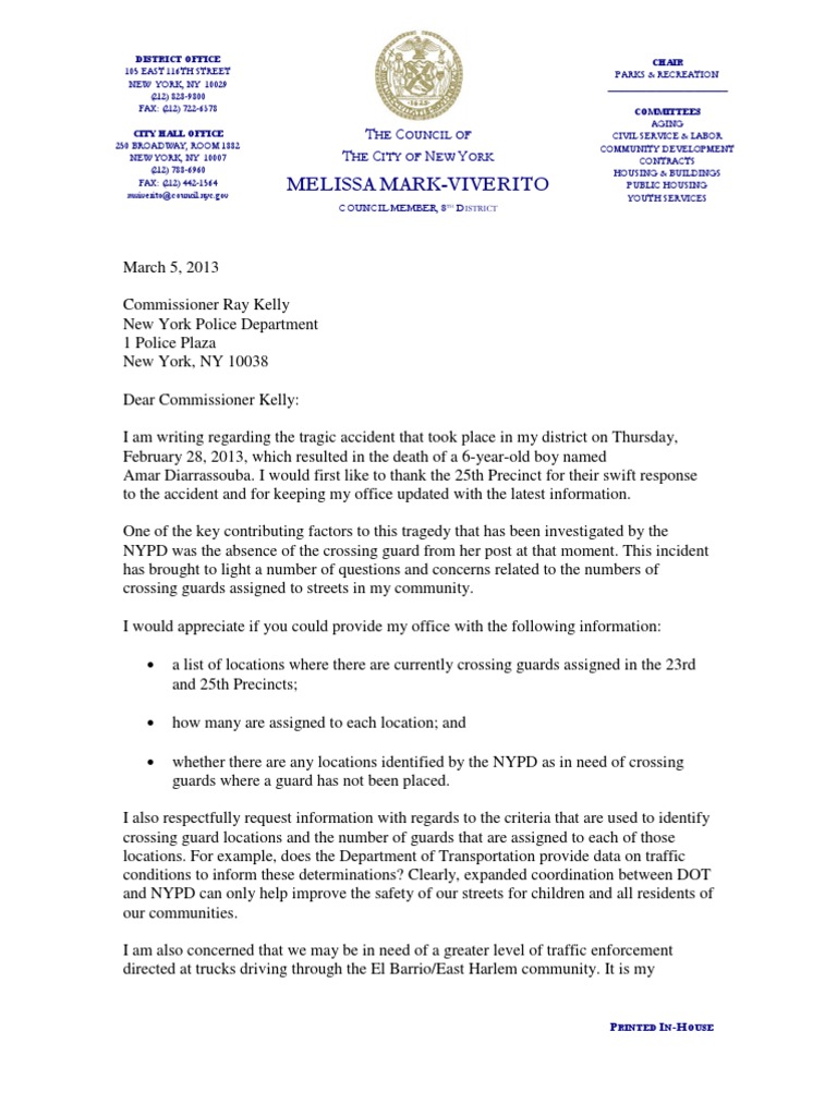Letter - NYPD - 030513 | PDF | New York City Police Department | Traffic