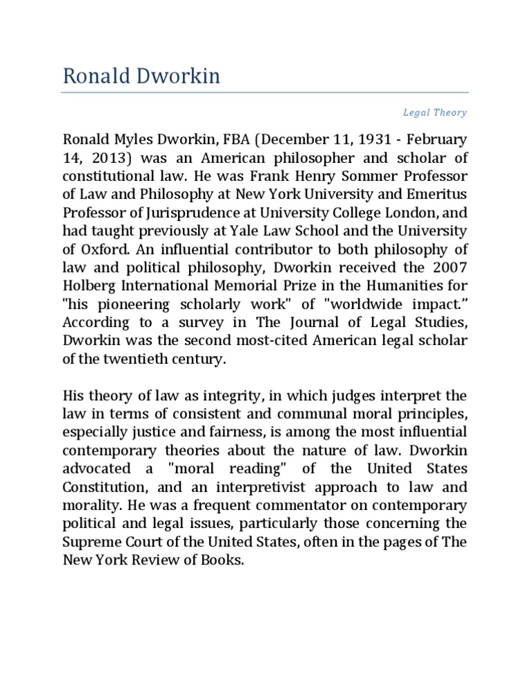 Ronald Dworkin: Legal Theory | PDF