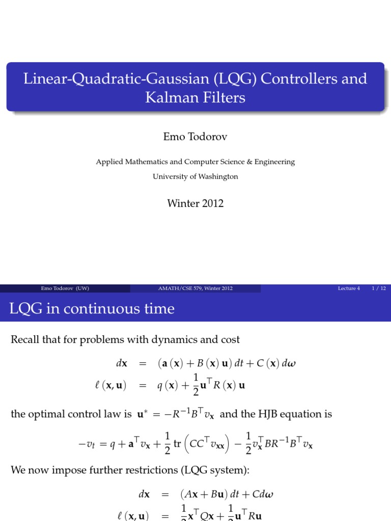 LQG Controllers & Kalman Filters | PDF | Teaching Methods & Materials ...