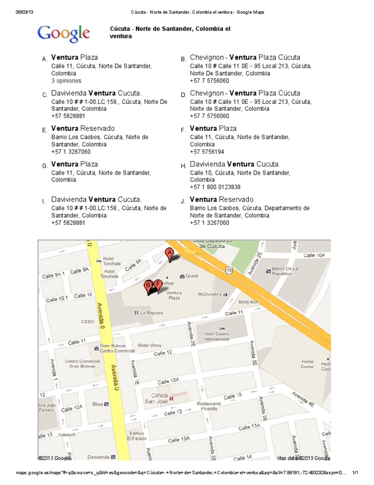 Cúcuta - Norte de Santander, Colombia El Ventura - Google Maps | PDF ...