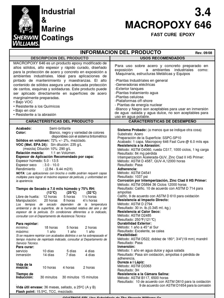 Ficha Técnica de Macropoxy 646 | PDF | Pintar | Acero